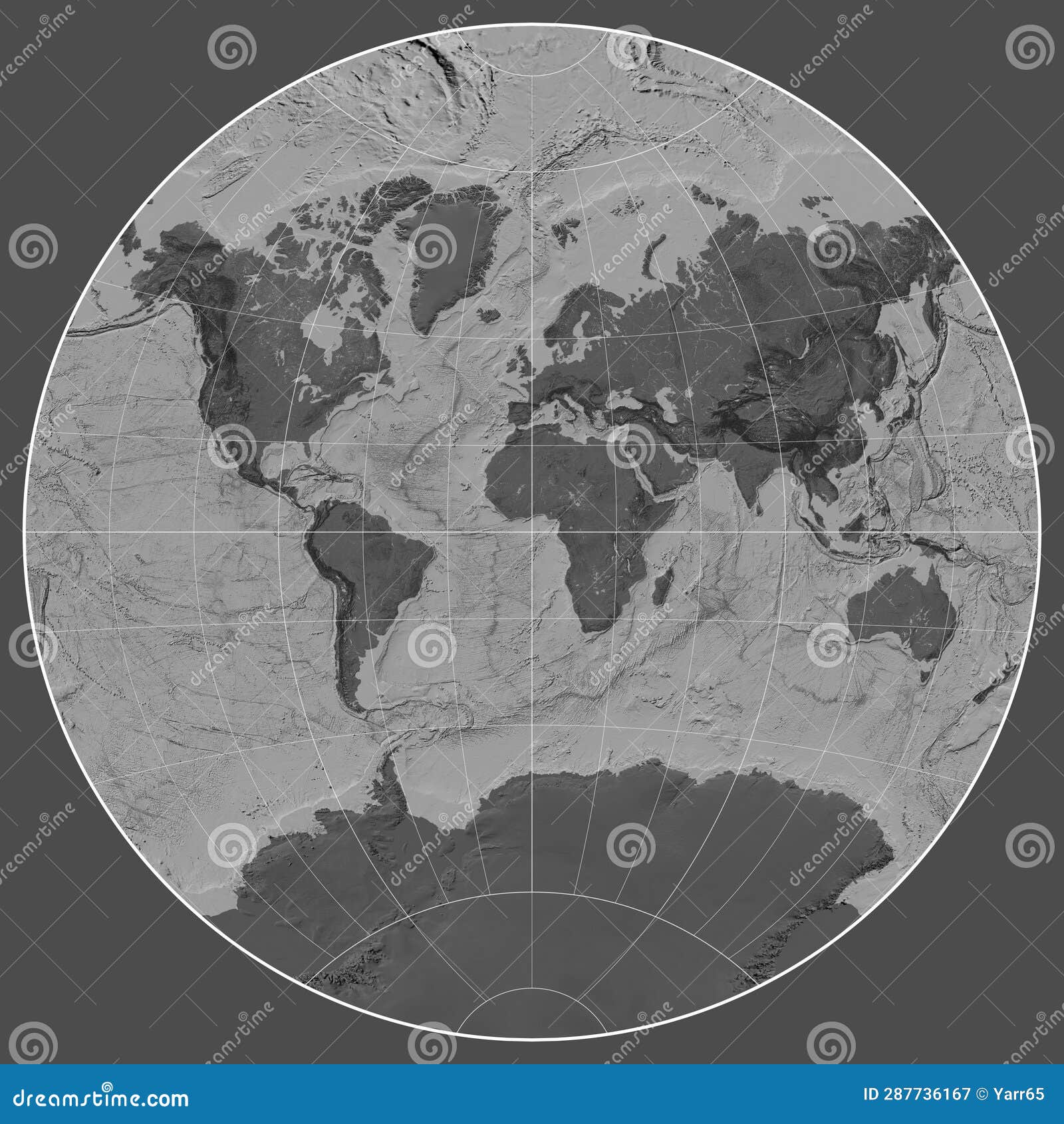 World Map. Bilevel. Van Der Grinten I Projection. Meridian: 0 Stock ...