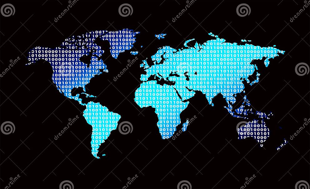 World Map with Binary Code Background Stock Image - Image of effect ...