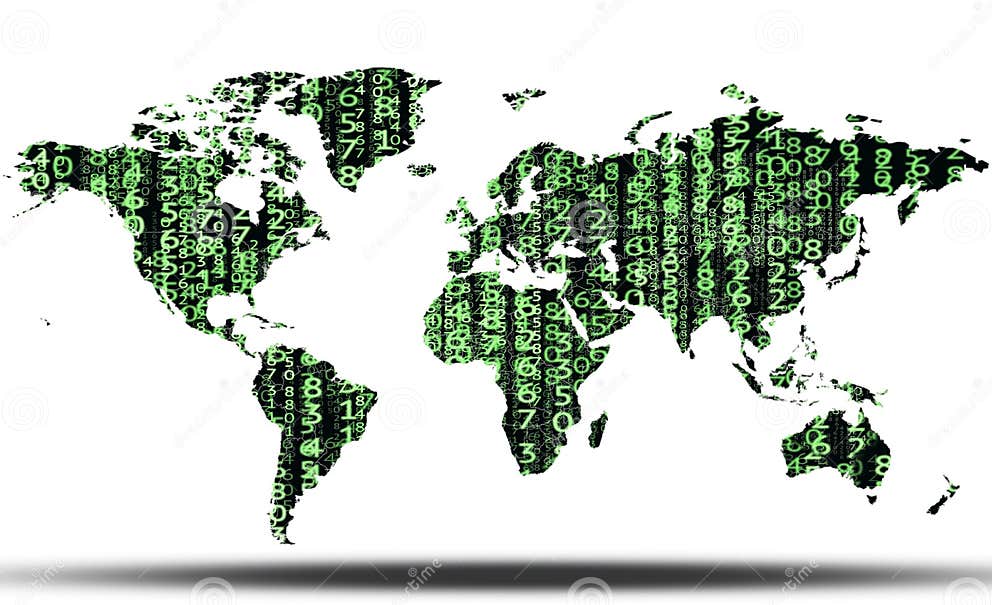 World Map with Binary Code Background Stock Image - Image of data ...