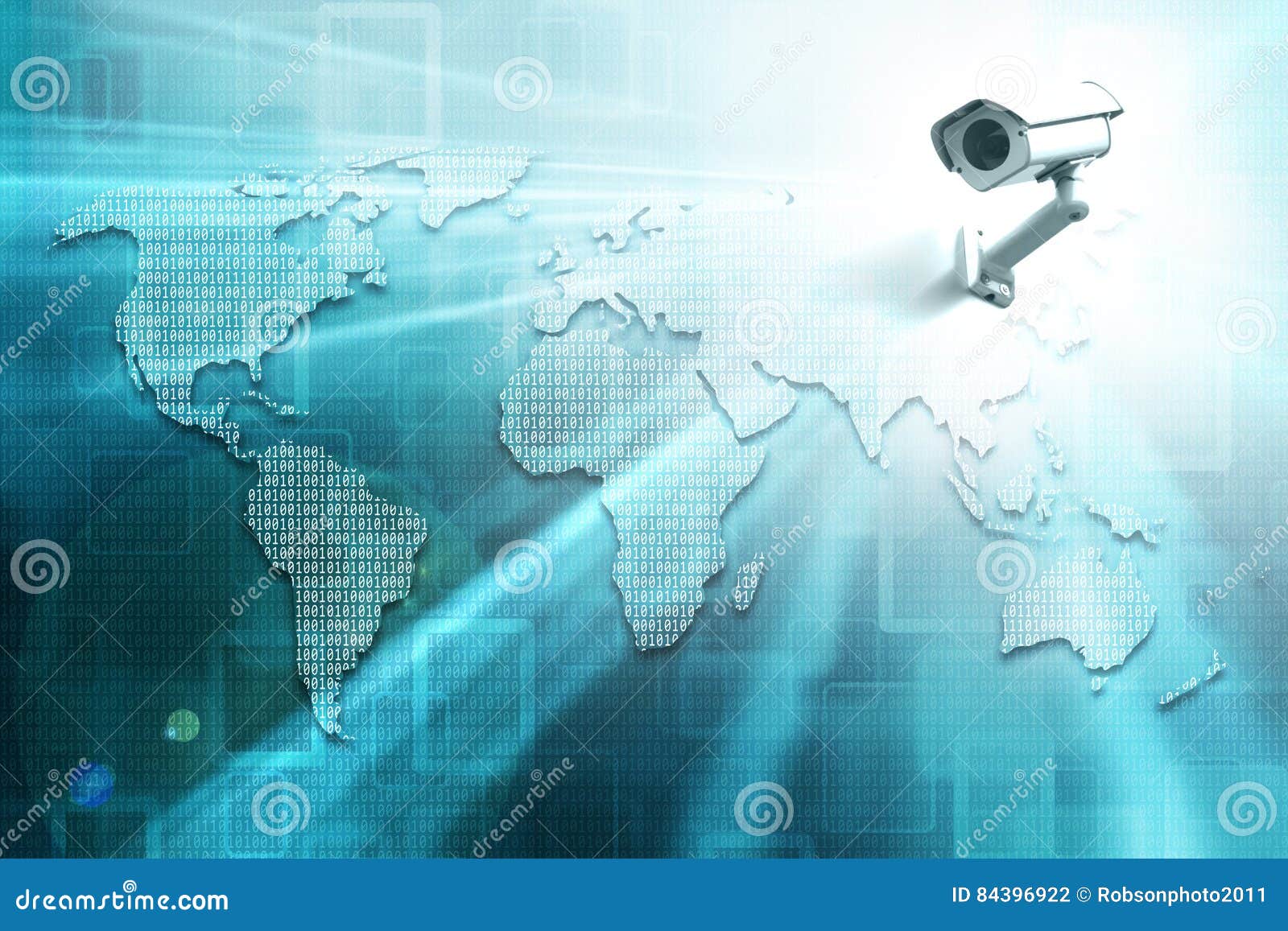 World Map with Binary Code and Cctv Camera Stock Illustration ...