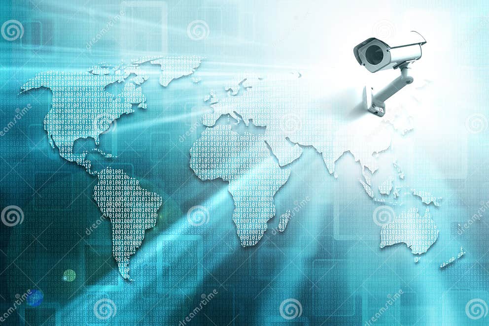 World Map with Binary Code and Cctv Camera Stock Illustration ...