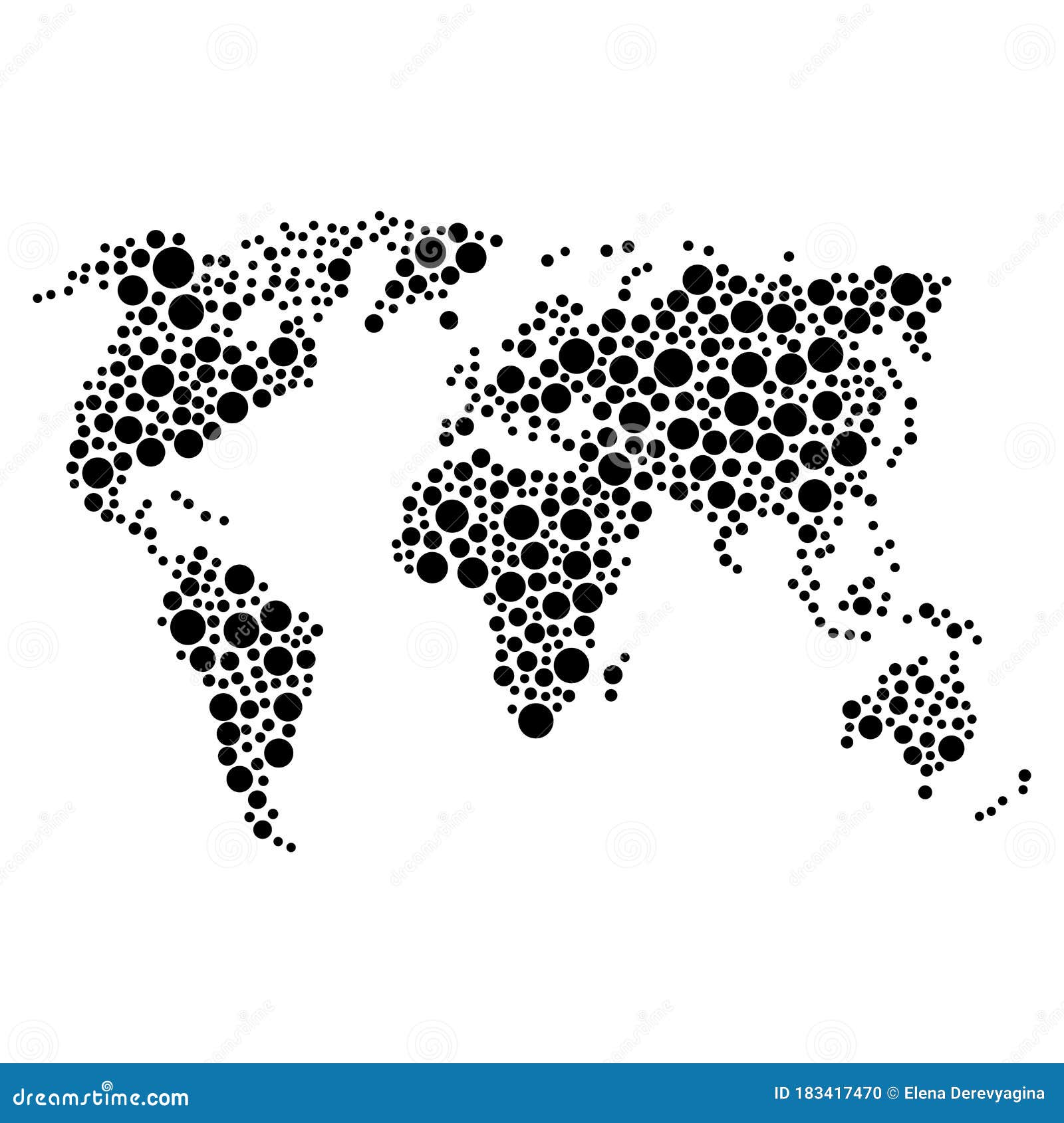 World Map From Black Circles Of Different Diameters Or Spots, Blotches ...