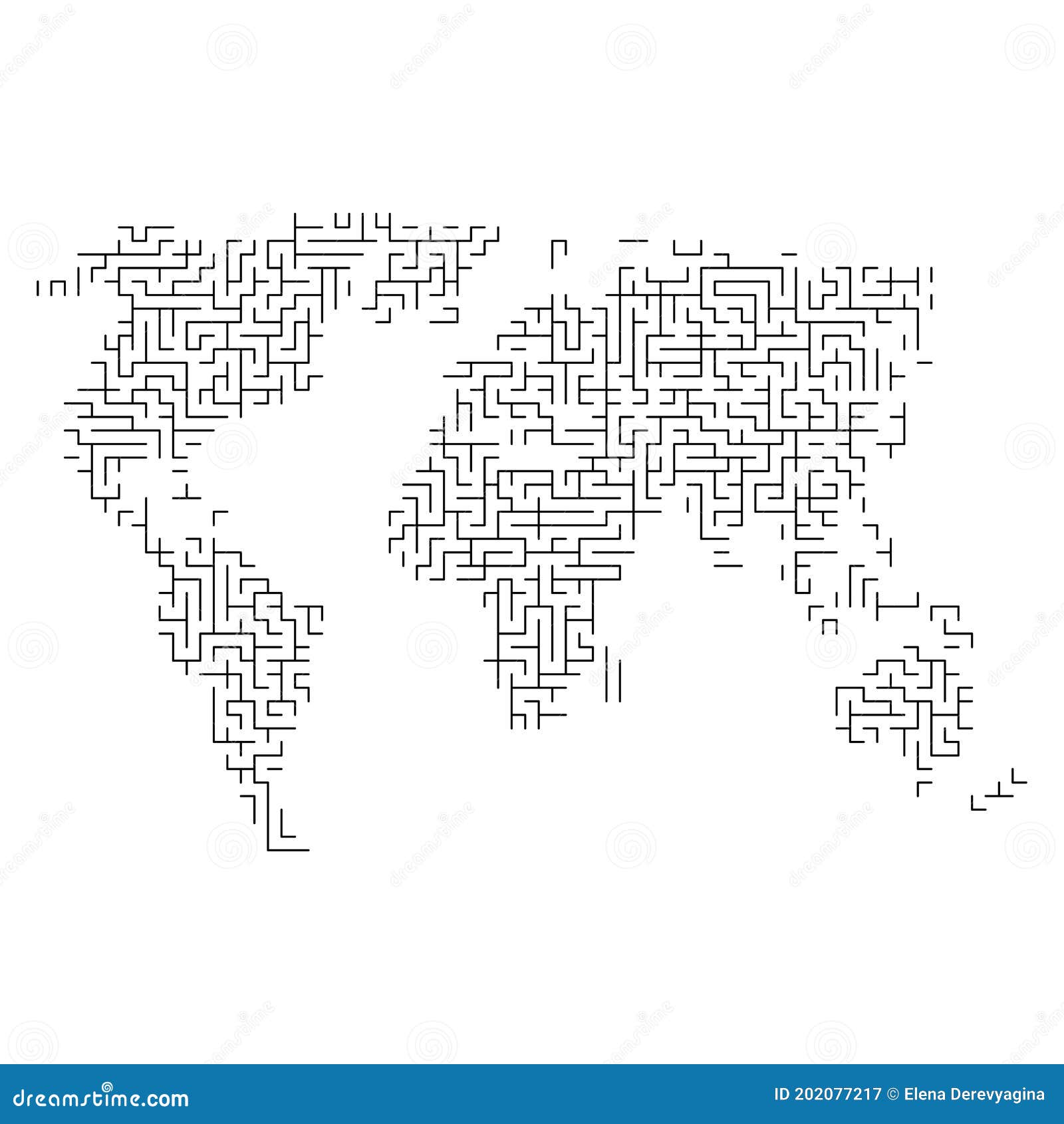 World Map from Black Pattern of the Maze Grid. Vector Illustration ...