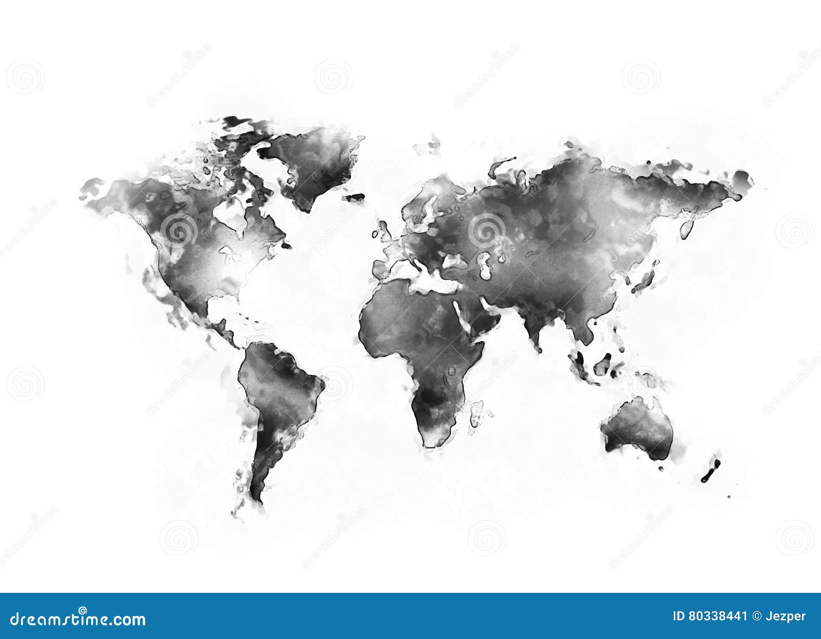 World map black watercolor stock illustration. Illustration of drawn ...