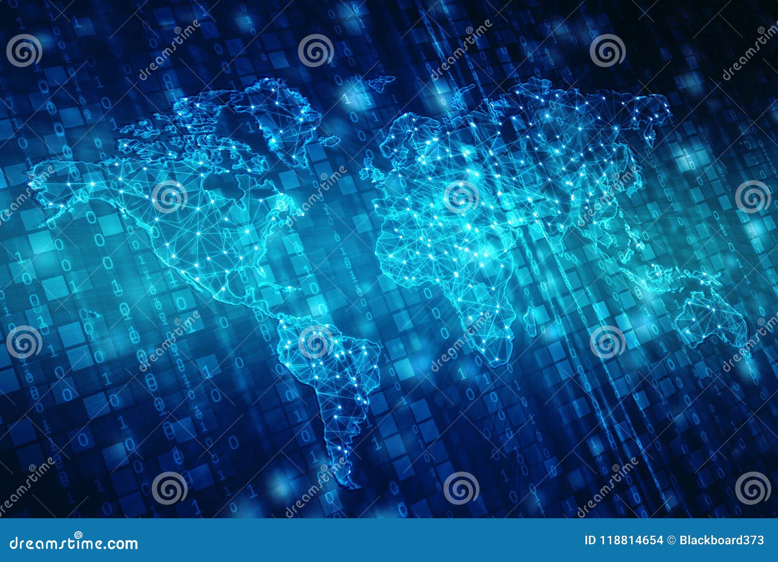 World Map and Blockchain Peer To Peer Network, Global Network Concept ...