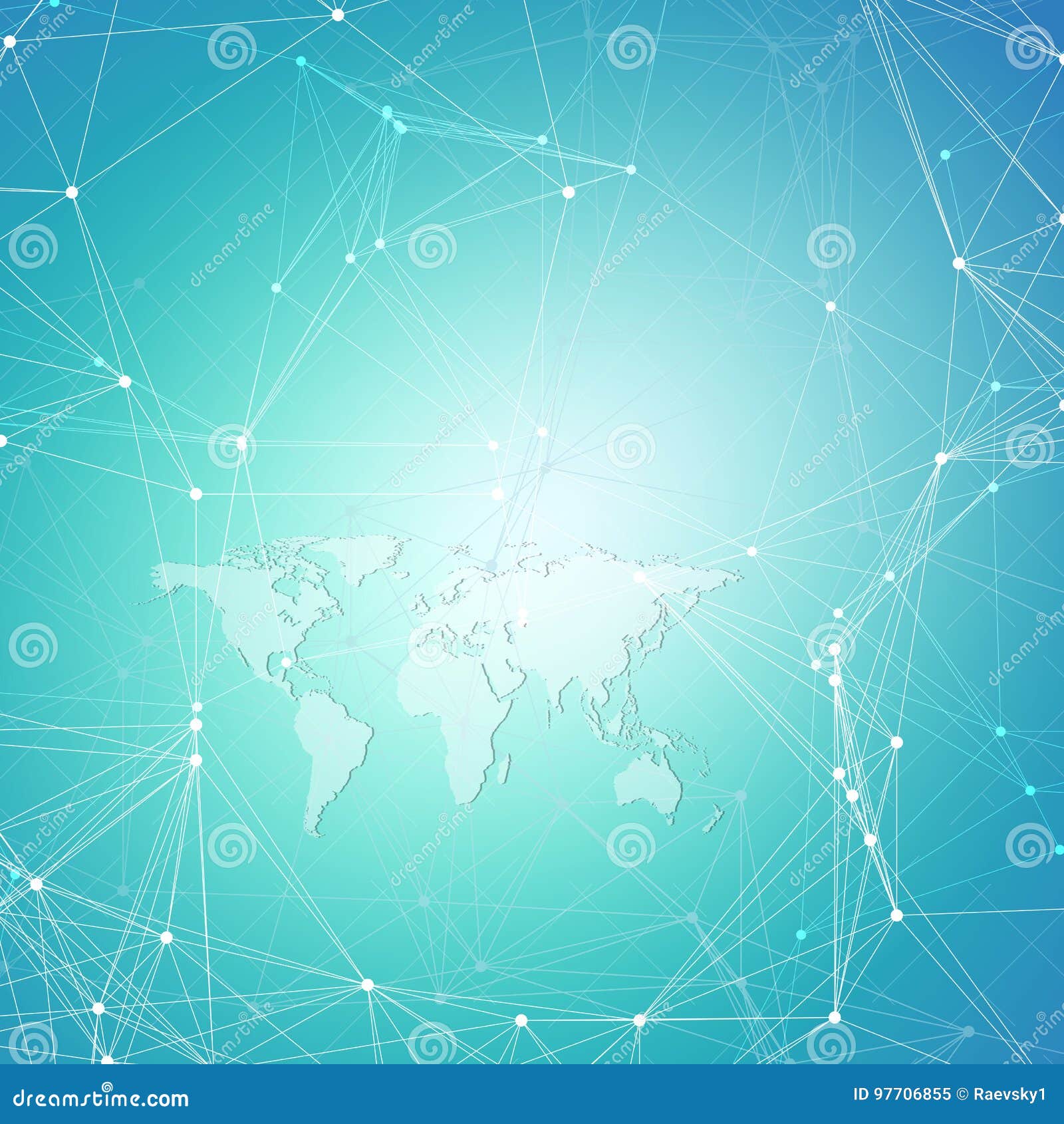 World Map on Blue Background. Global Network Connections, Abstract ...