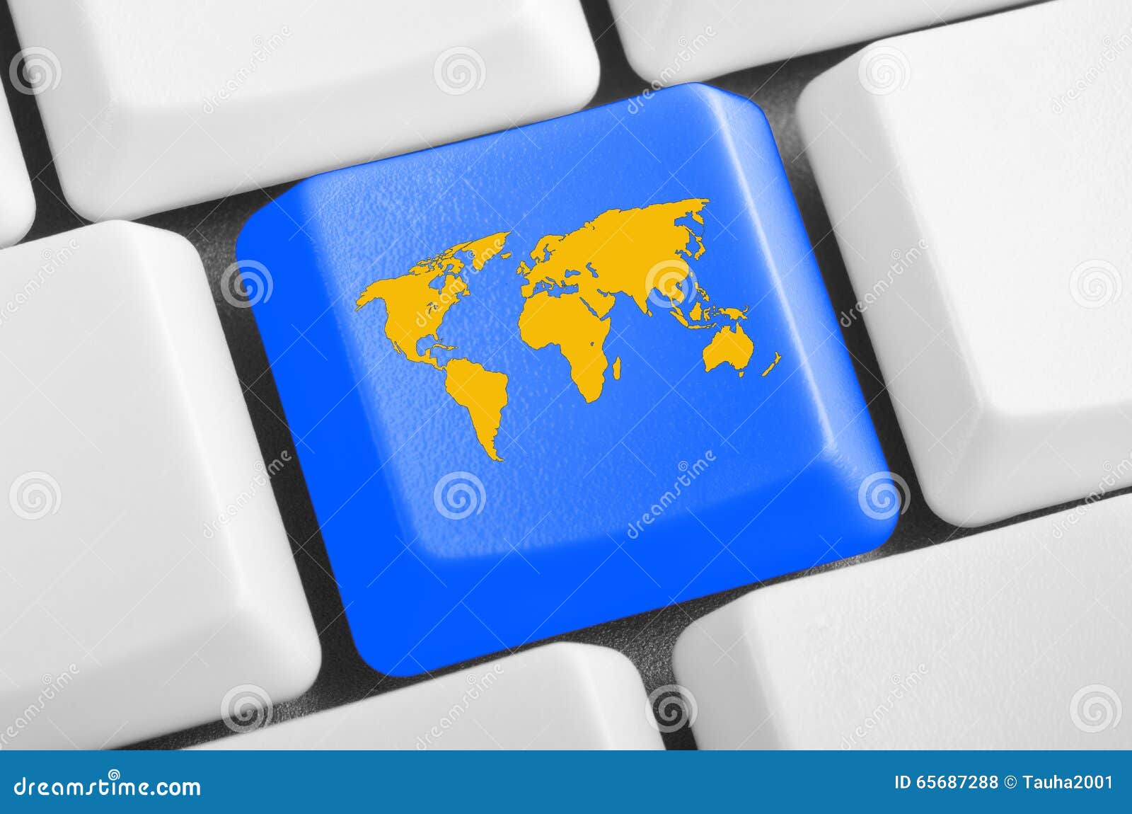 World Map Blue Button on the Keyboard Stock Photo - Image of globe ...