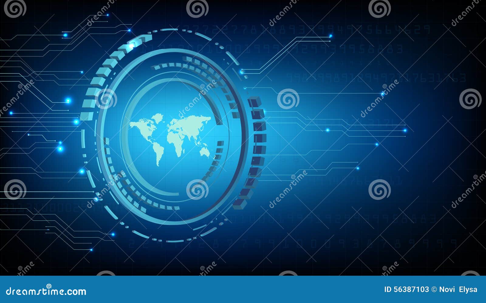 World Map Blue with Concept of Technology Stock Vector - Illustration ...
