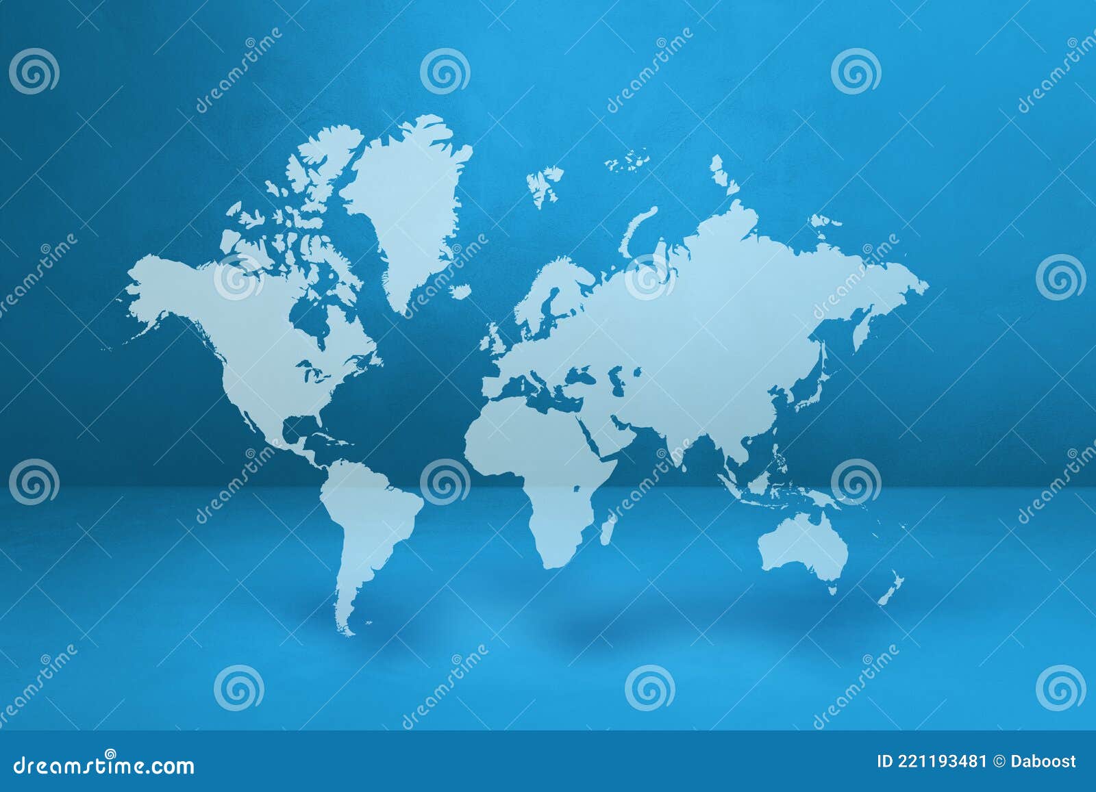 World Map on Blue Wall Background. 3D Illustration Stock Illustration ...