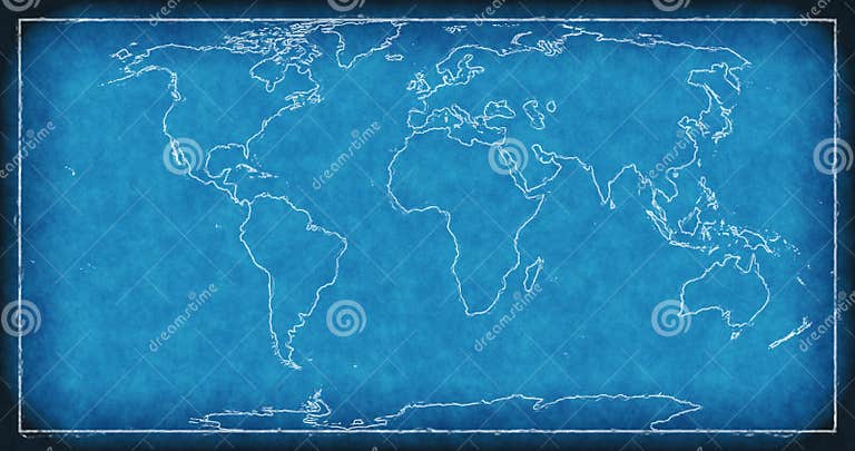 World map on blueprint. stock illustration. Illustration of drawing ...