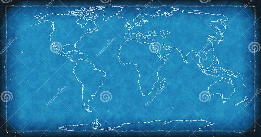 World map on blueprint. stock illustration. Illustration of drawing ...