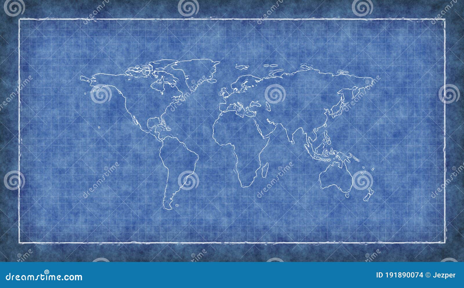 World Map Blueprint 3d Illustration Stock Illustration - Illustration ...