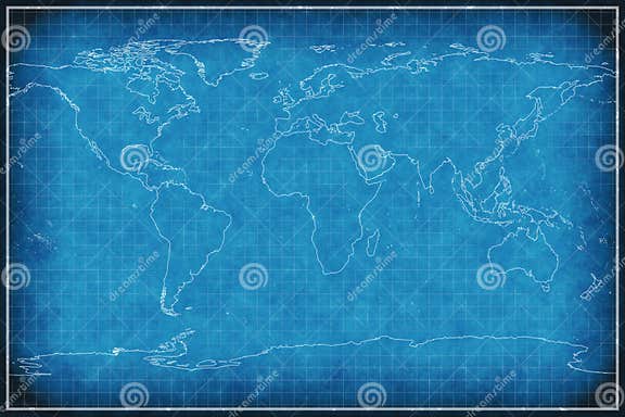 World map on blueprint. stock illustration. Illustration of nations ...