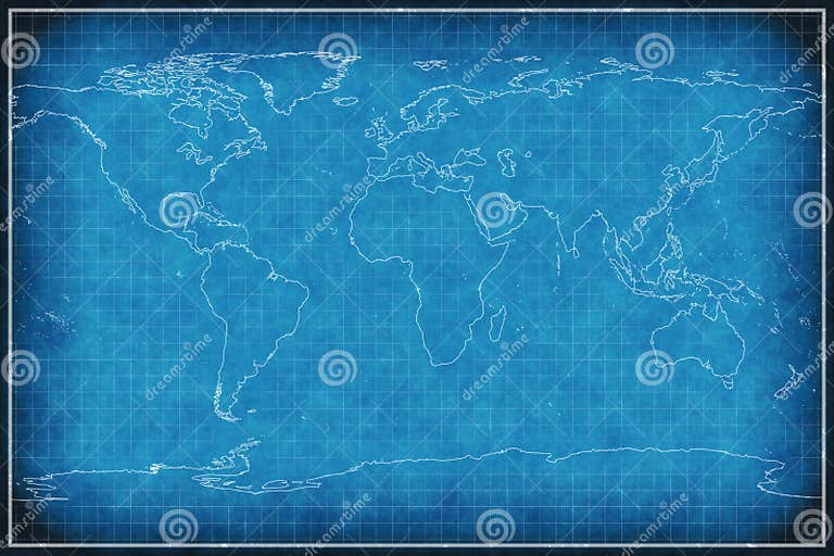 World map on blueprint. stock illustration. Illustration of nations ...