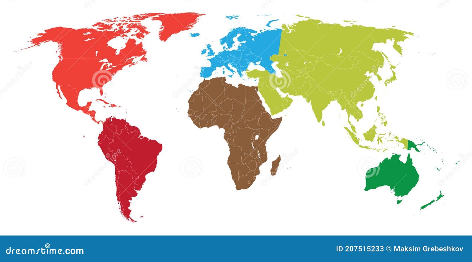 World Map with Borders All Countries and Continents Stock Illustration ...