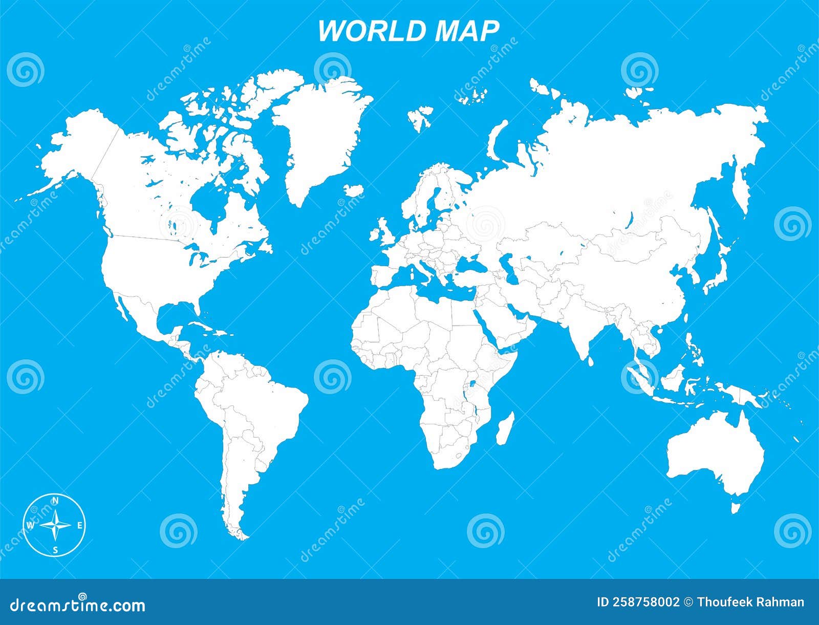 World Map Outline with Borders Stock Vector - Illustration of modern ...