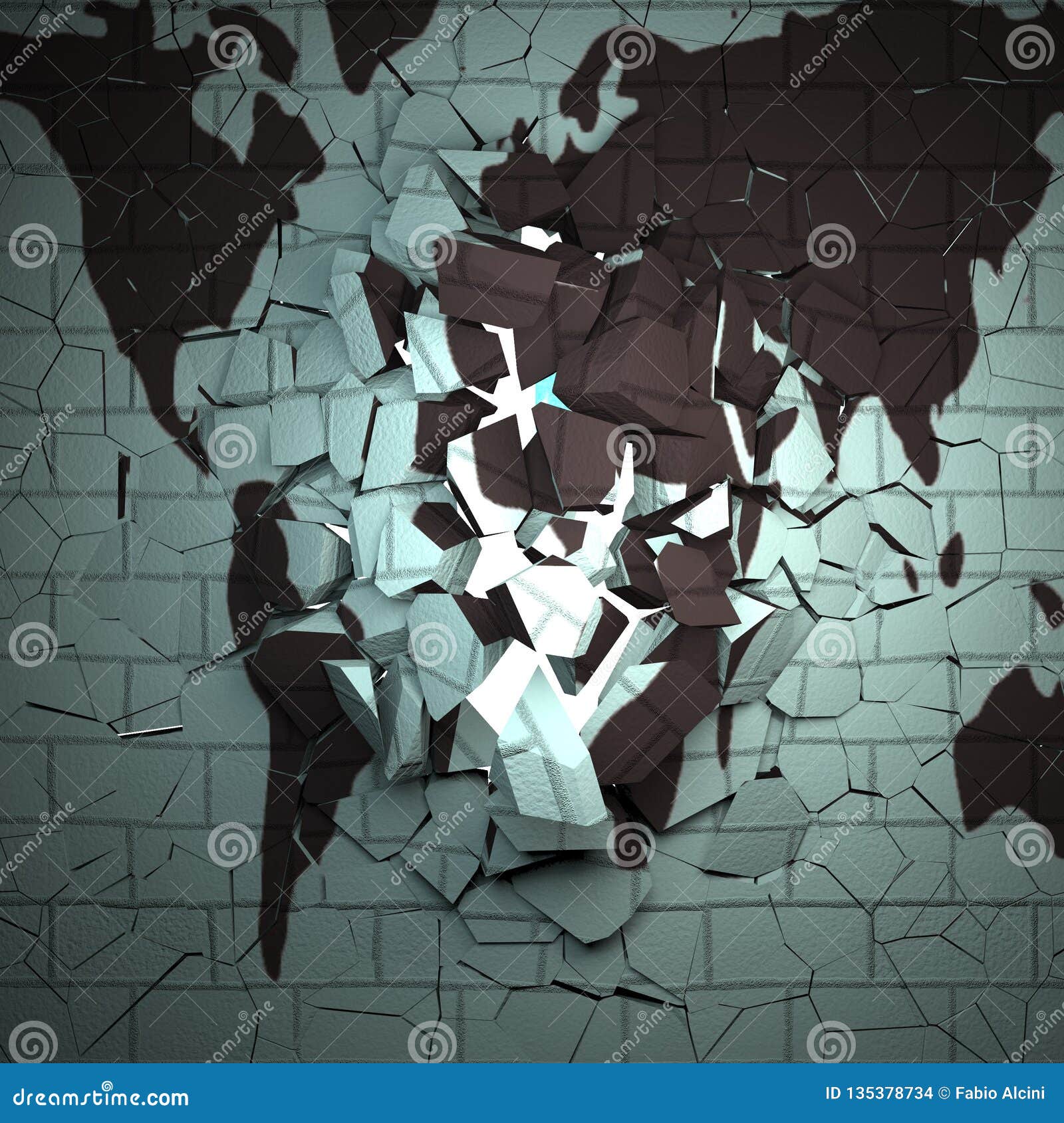 World Map on a Breaking Wall Stock Illustration - Illustration of ...