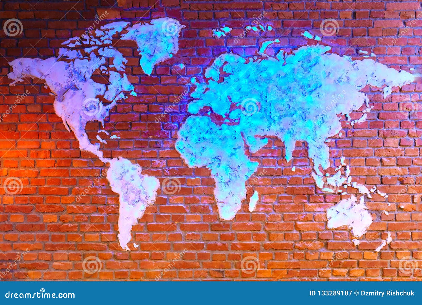World map on brick wall stock image. Image of grunge - 133289187