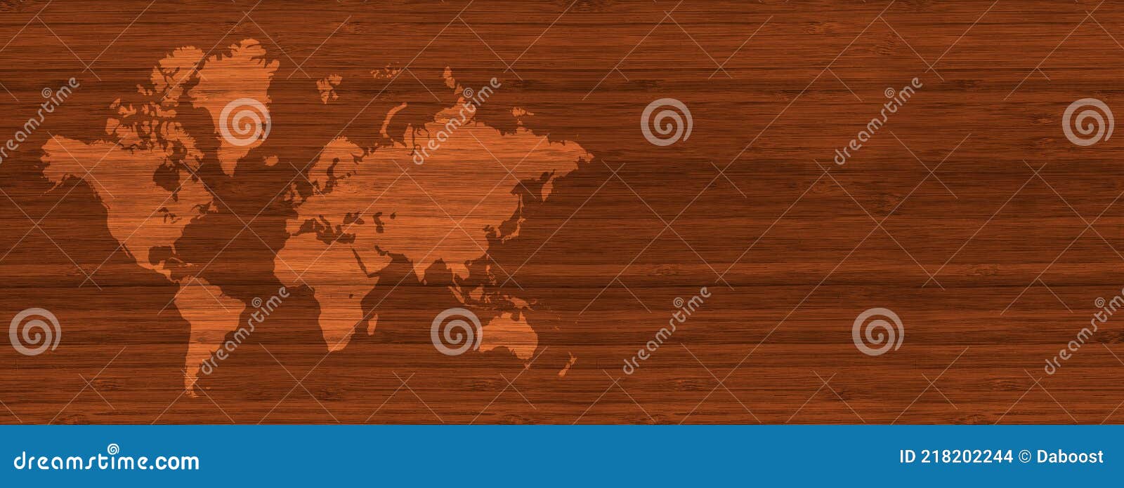 World Map on Brown Wooden Wall Background. Horizontal Banner Stock ...