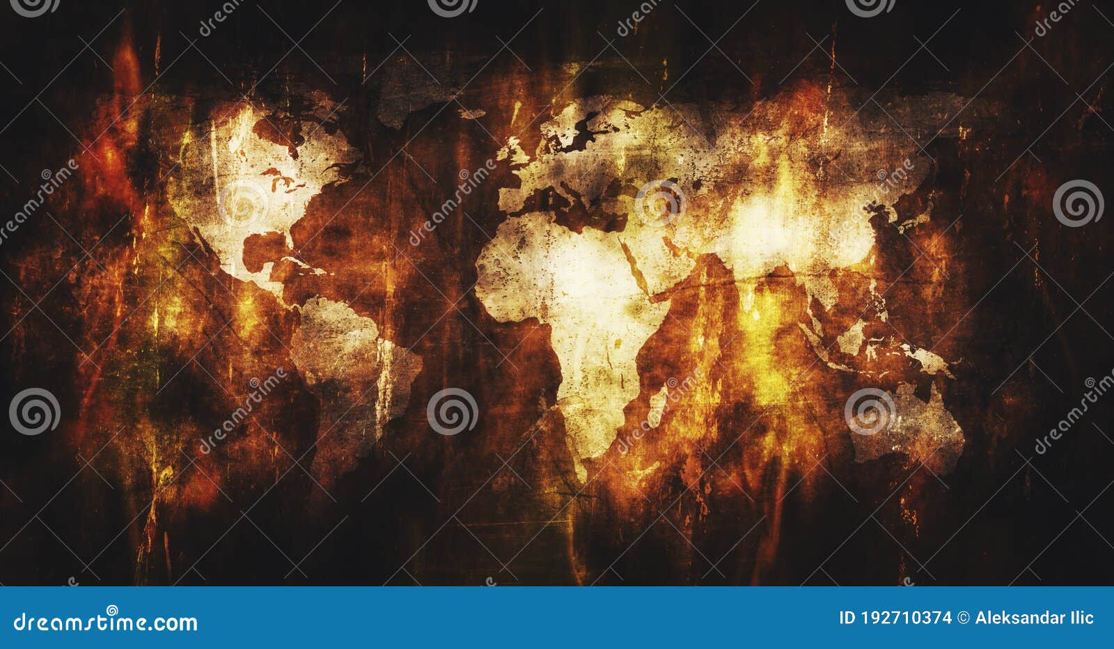 World Map Burning in Fire and Flames 3D Rendering Stock Illustration ...
