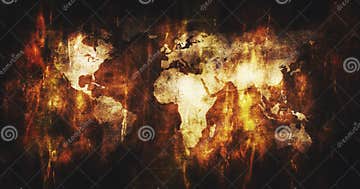 World Map Burning in Fire and Flames 3D Rendering Stock Illustration ...