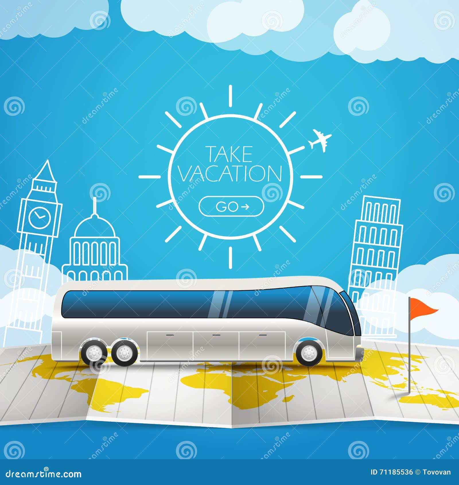 World Map with the Bus. Vacation Stock Vector - Illustration of africa ...