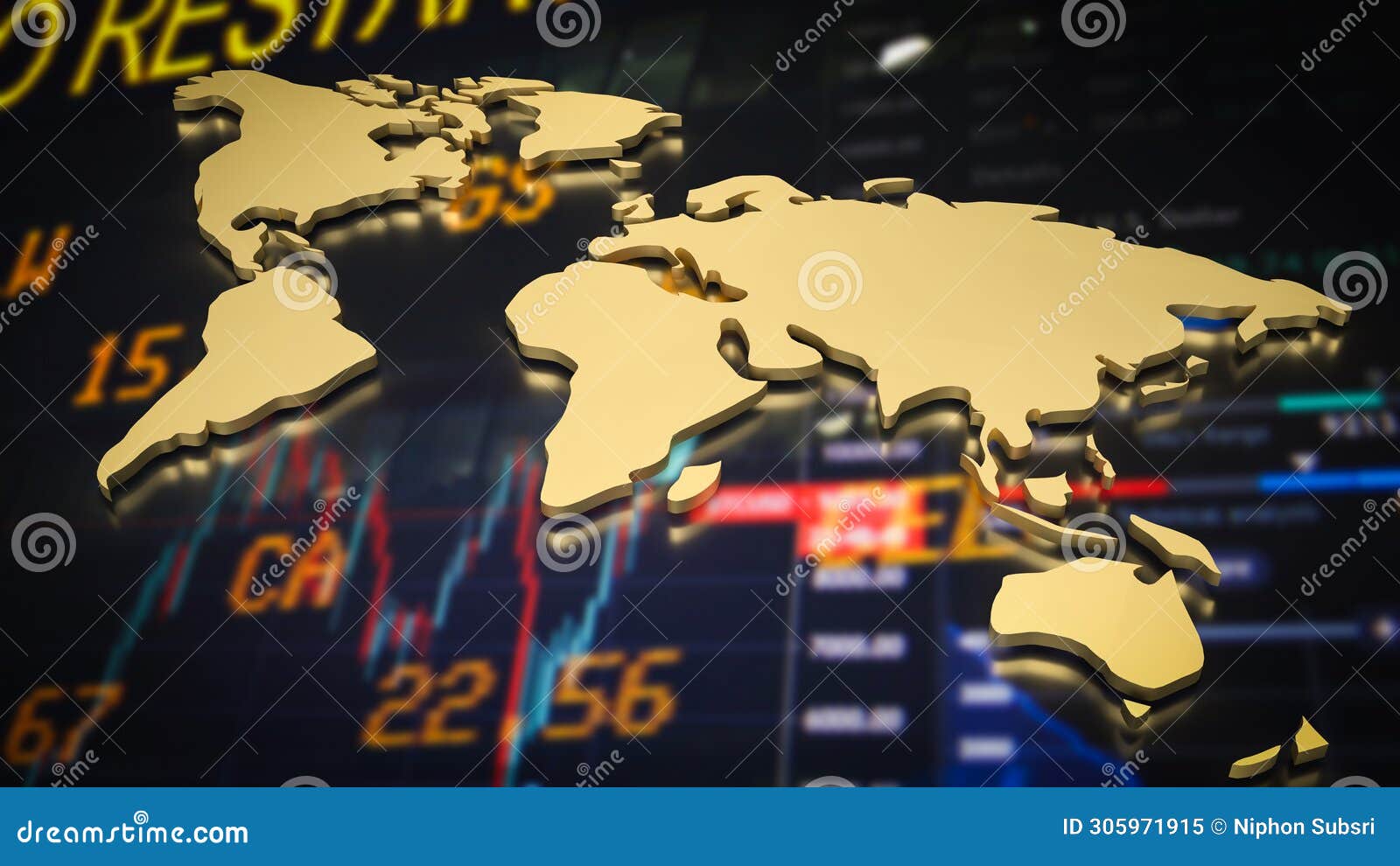 The World Map on Business Chart Background for Geopolitics Concept 3d ...