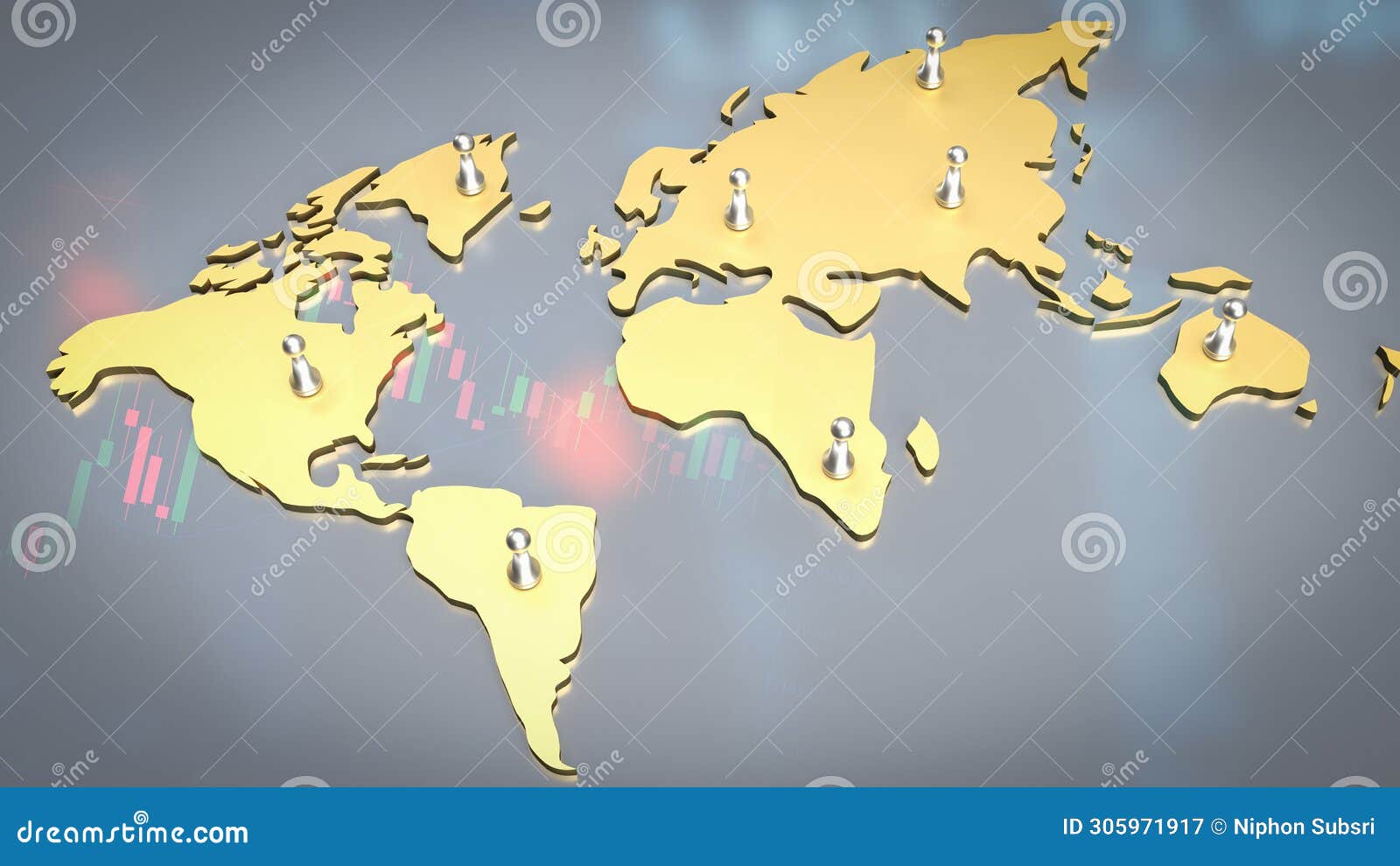 The World Map on Business Chart Background for Geopolitics Concept 3d ...