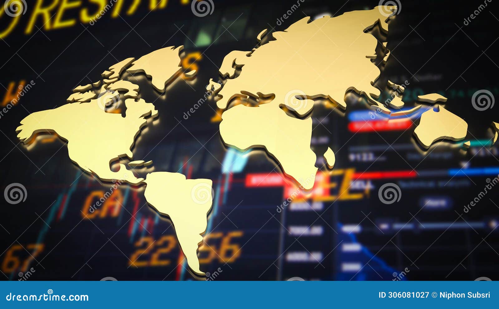 The World Map on Business Chart Background for Geopolitics Concept 3d ...