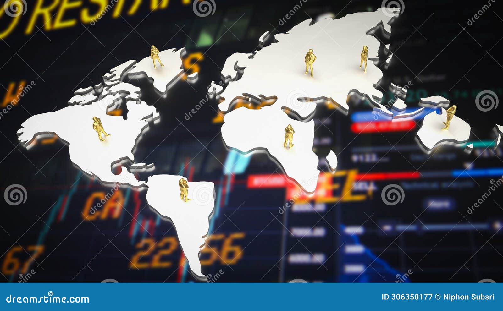 The World Map on Business Chart Background for Geopolitics Concept 3d ...