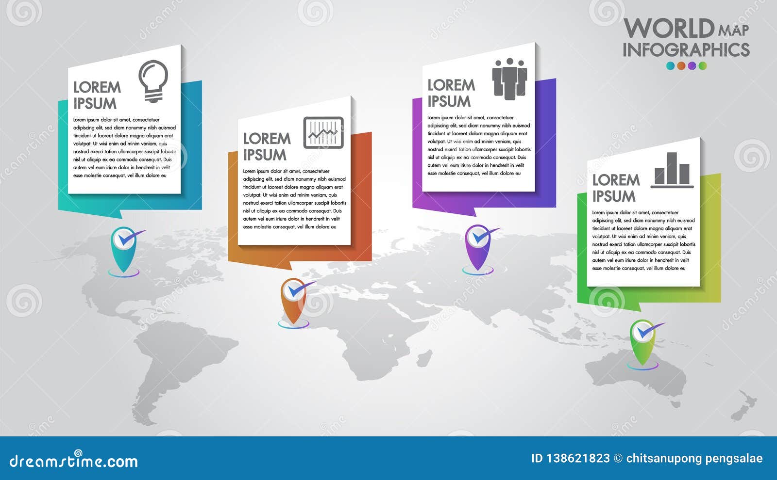 World Map Business Infographics 4 Options Vector Illustration and ...