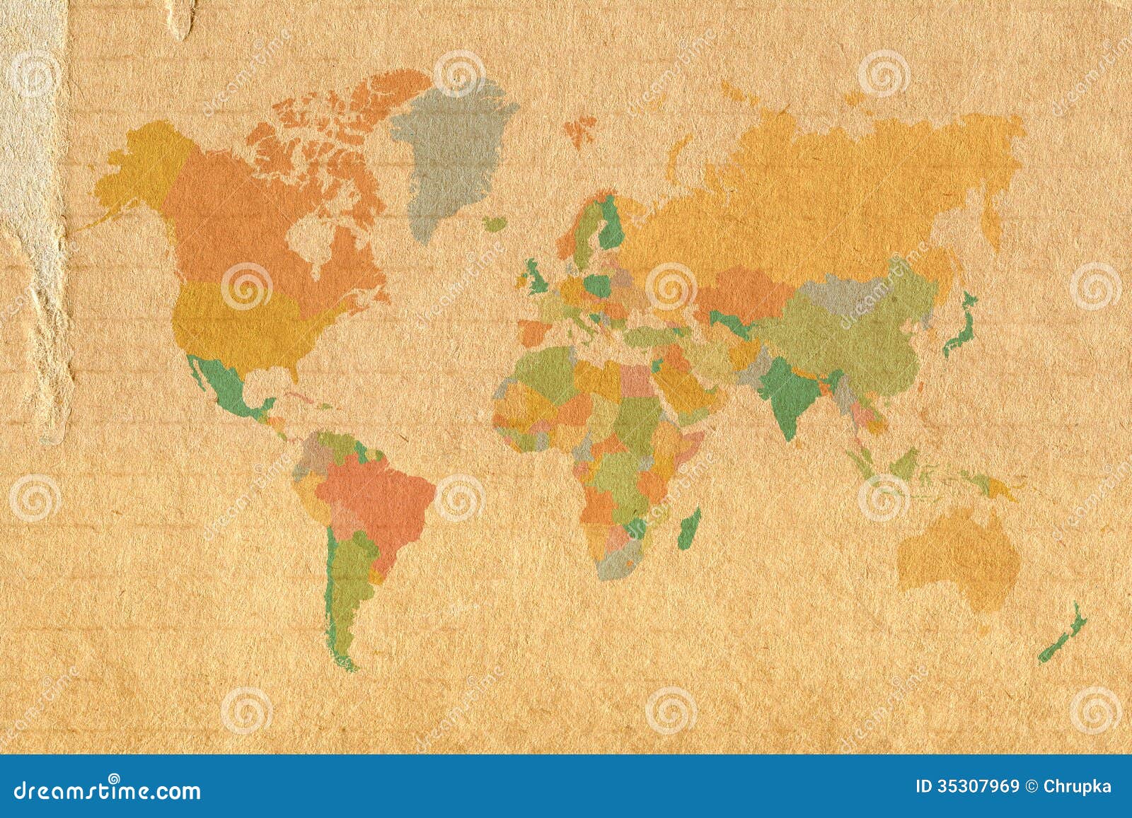 World Map on Cardboard Background Stock Image - Image of education ...