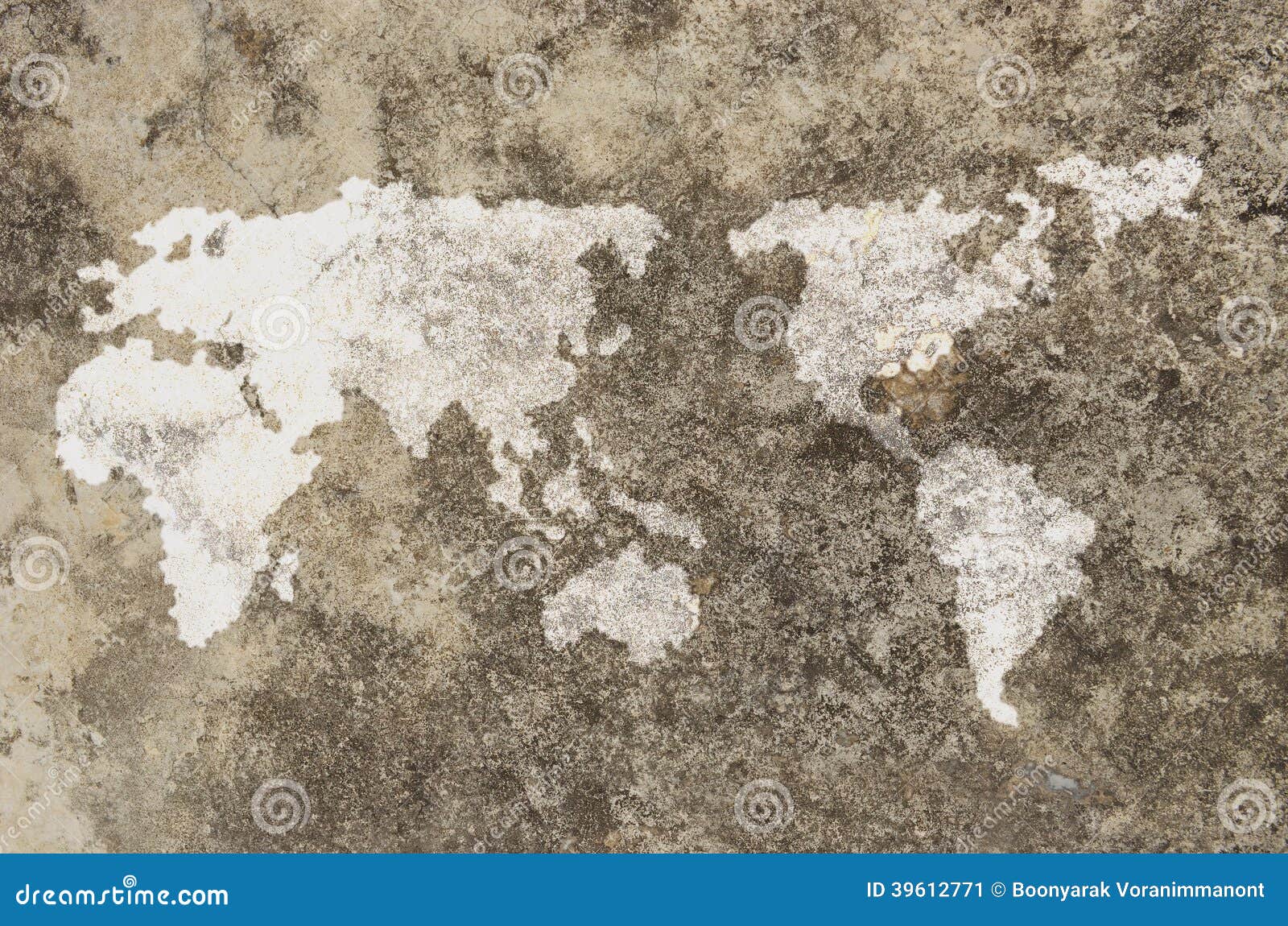 World map on cement wall stock illustration. Illustration of background ...