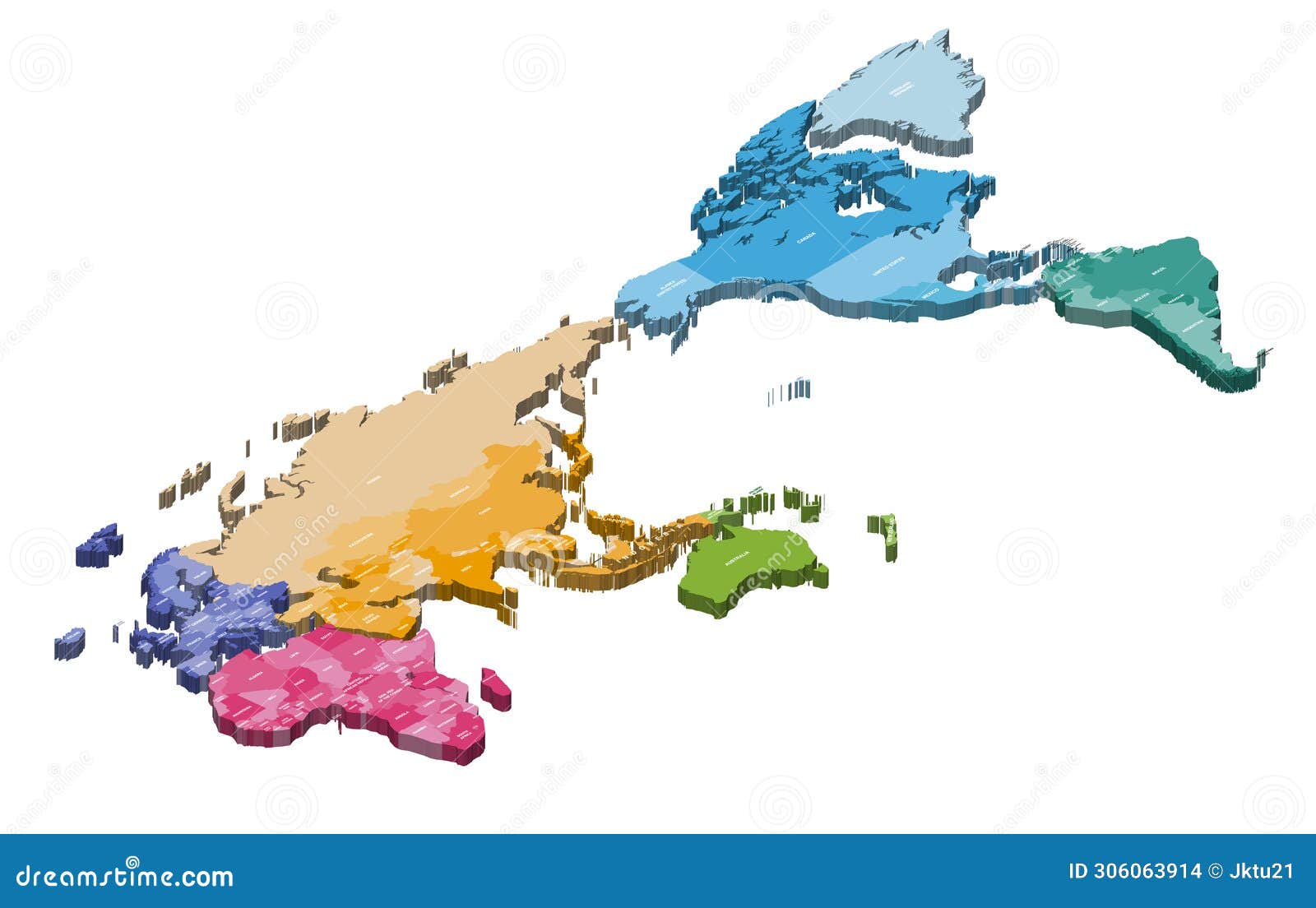 World Map Centered on Pacific Ocean Region Stock Vector - Illustration ...
