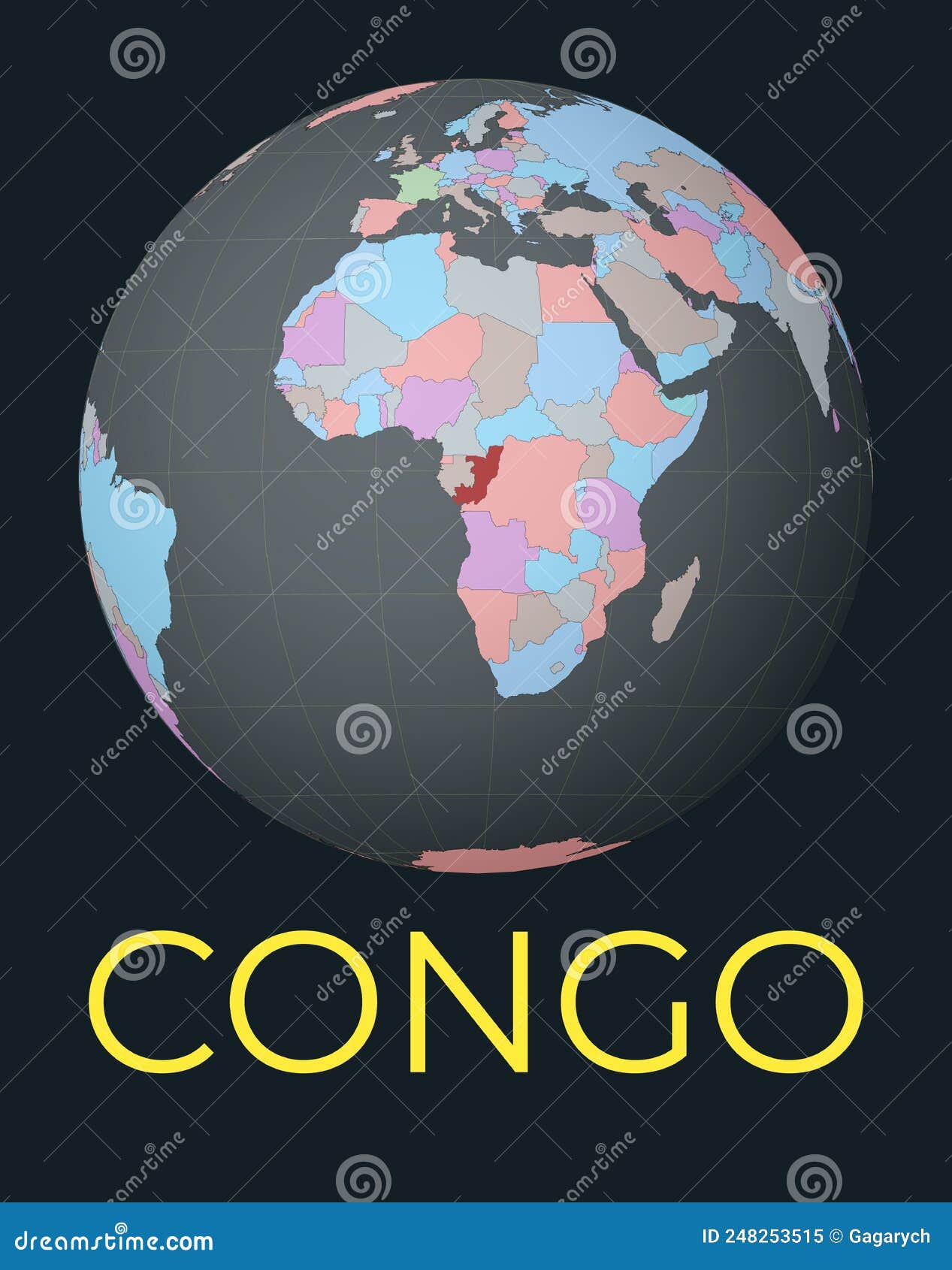 World Map Centered To Congo. Stock Vector - Illustration of ...
