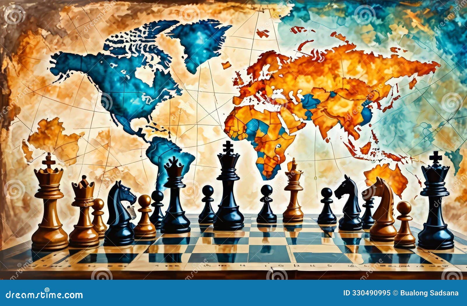 World Map with Chess Pieces and Stock Illustration - Illustration of ...