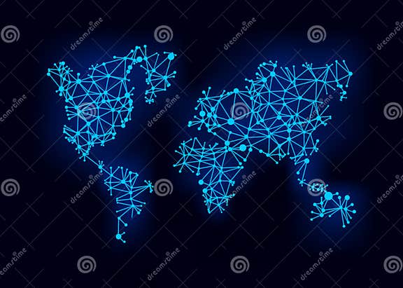 World Map with Circles and Lines. Abstract Polygonal World Map with ...