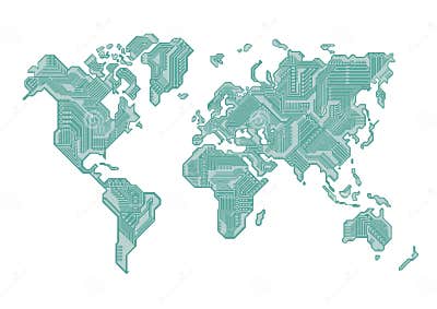 World Map Circuit Board Design Stock Vector - Illustration of australia ...