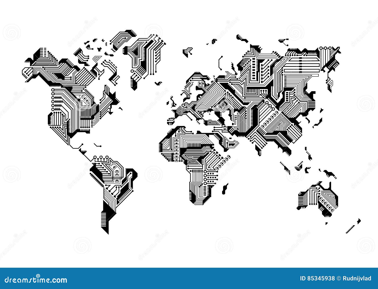 World Map Circuit Board Design Stock Vector - Illustration of digital ...