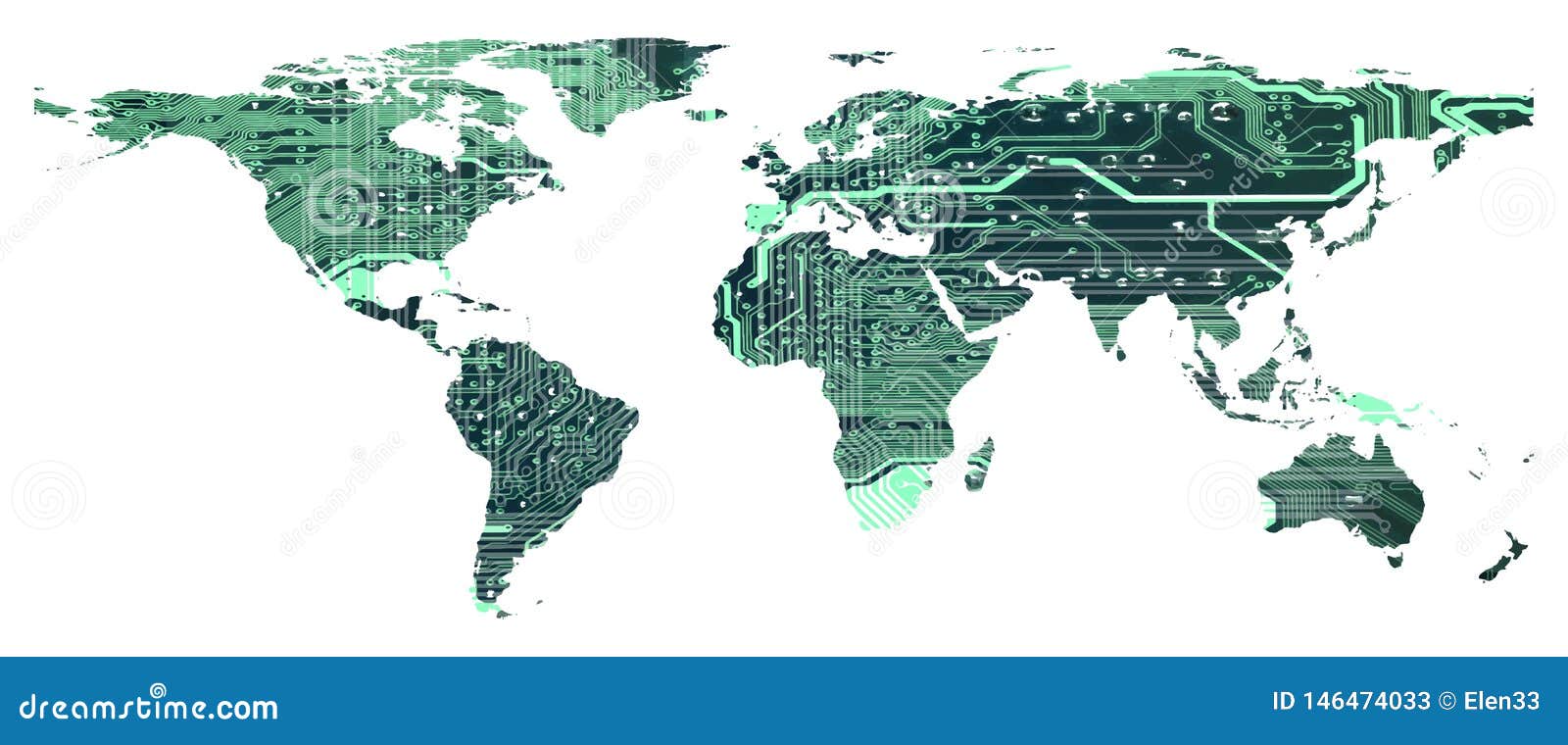 World Map with Circuit Board Pattern Isolated Stock Vector ...