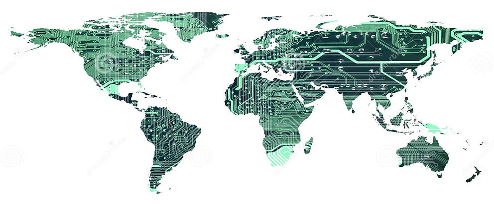 World Map with Circuit Board Pattern Isolated Stock Vector ...