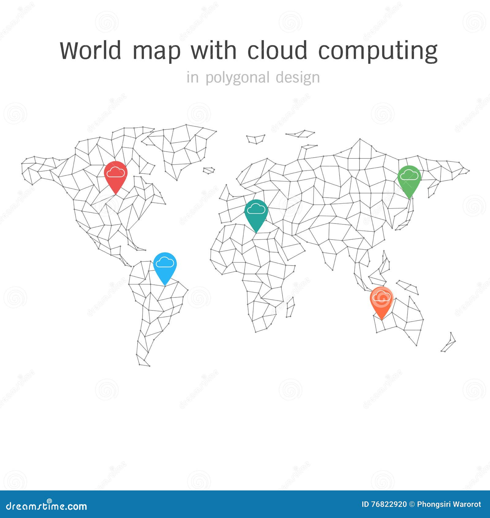 World Map with Cloud Computing in Polygonal Design. Elements of Stock ...