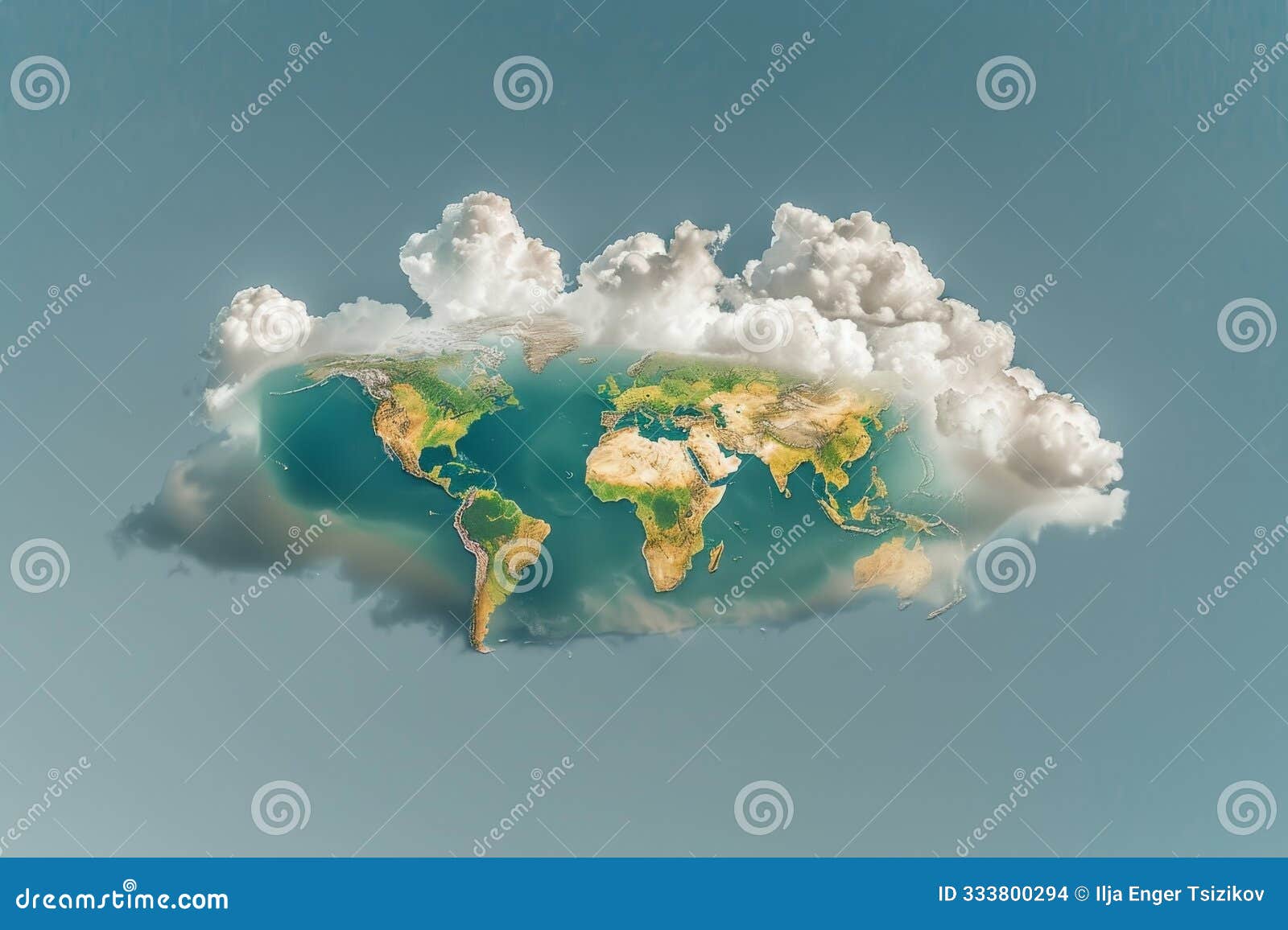 World Map on Cloud, Surreal Image Representing Cloud Computing and Global Connections Stock ...