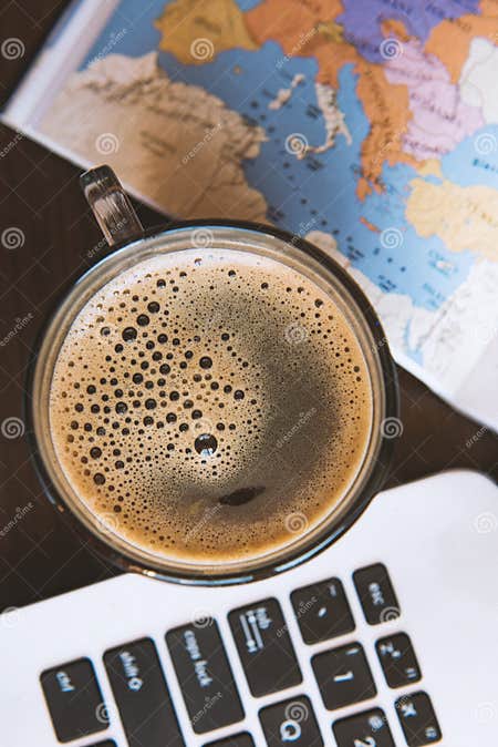 World Map and Coffee Concept Stock Image - Image of tablet, screen ...