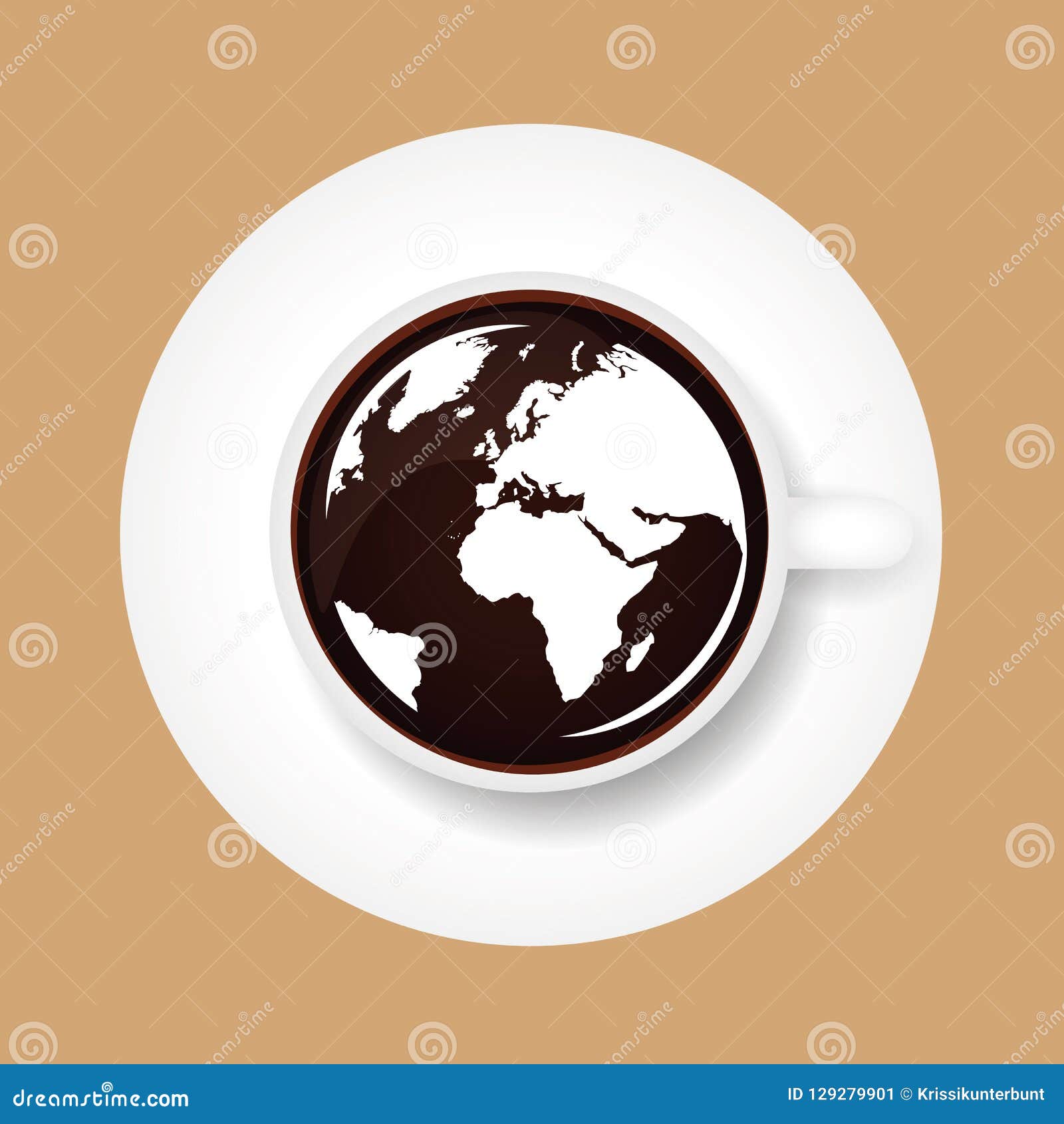 World map in coffee cup stock vector. Illustration of black - 129279901