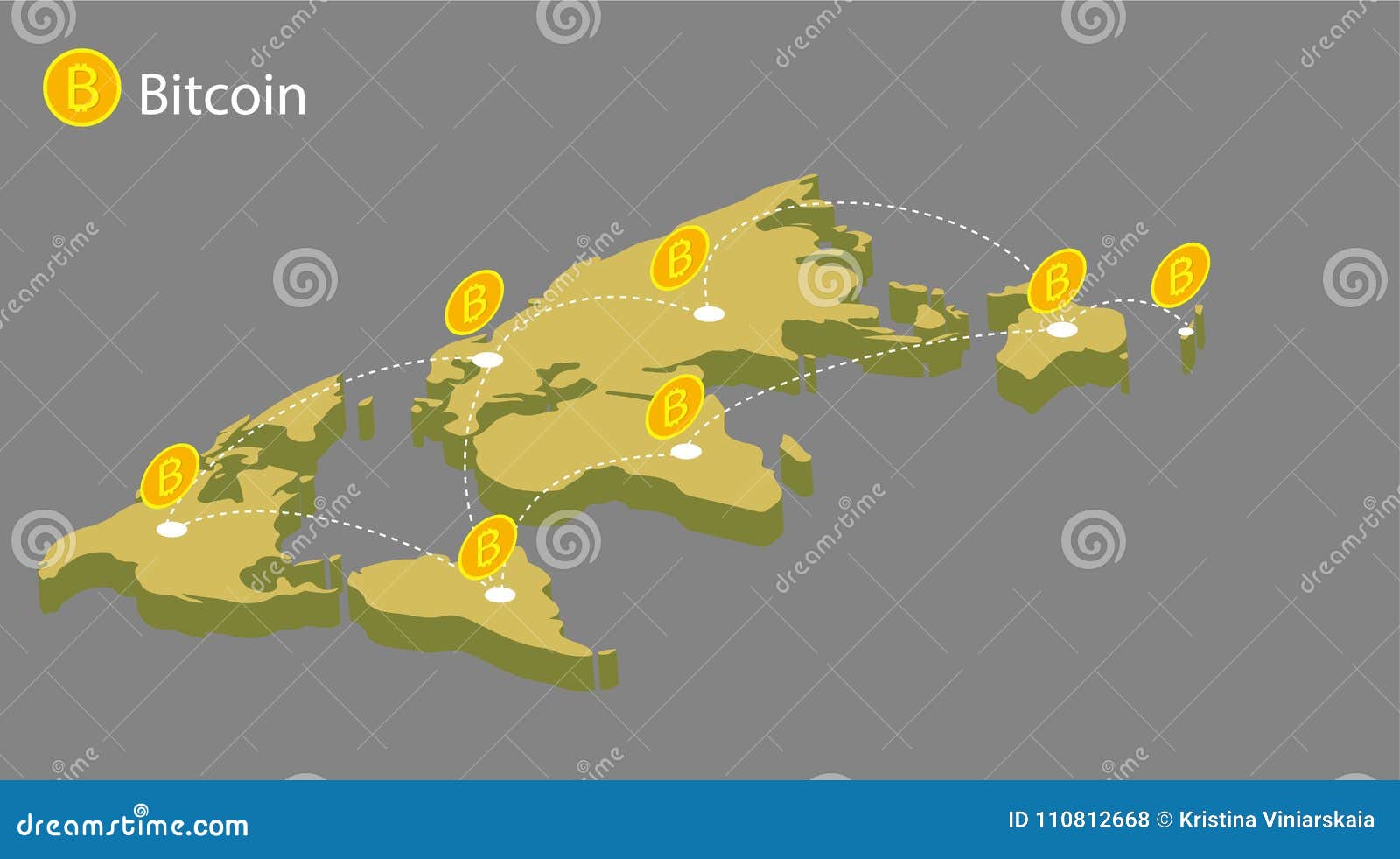 World Map with Coins Bitcoin. Stock Vector - Illustration of money ...