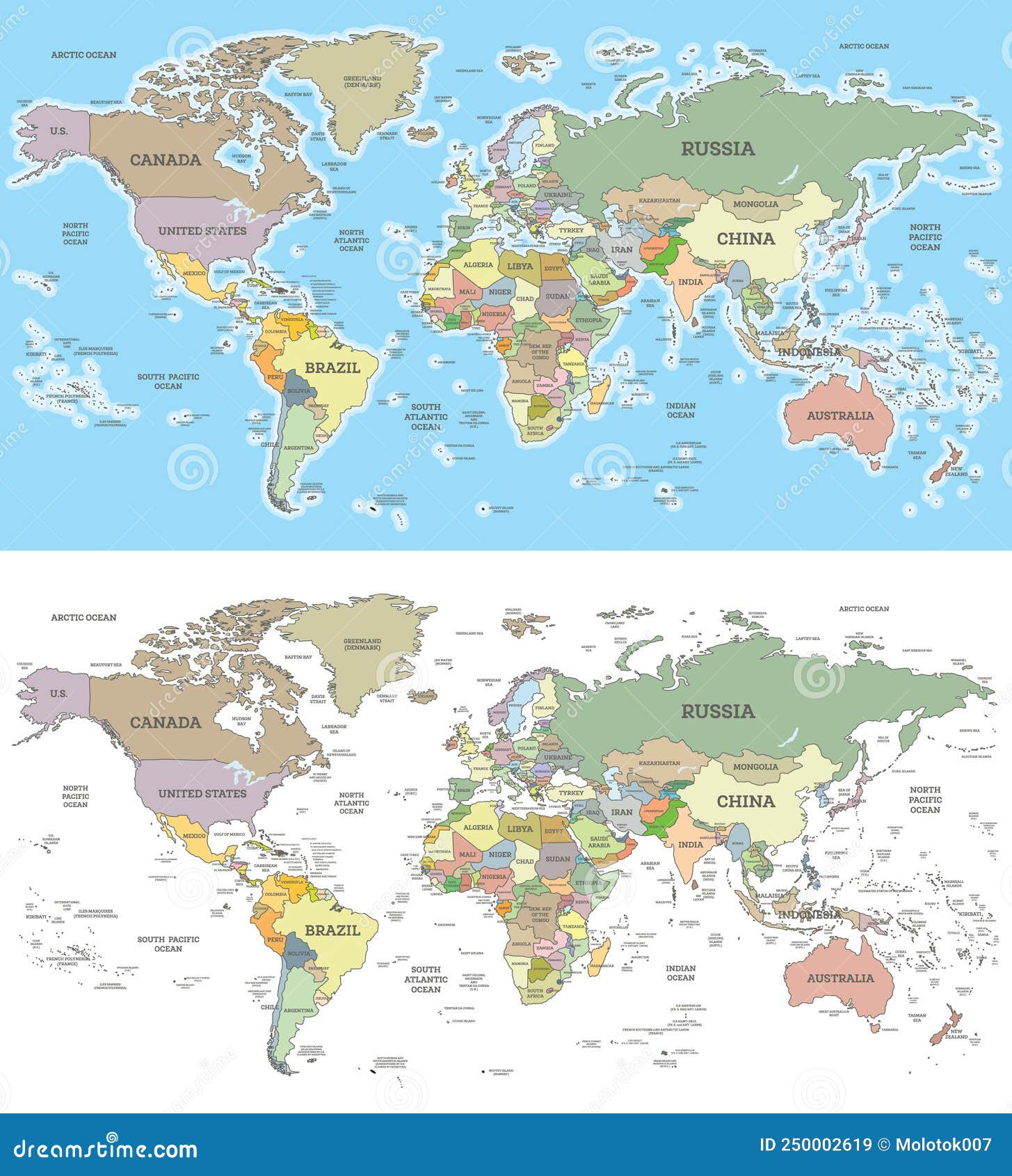 World Map Collection with Borders and Countries Stock Illustration ...