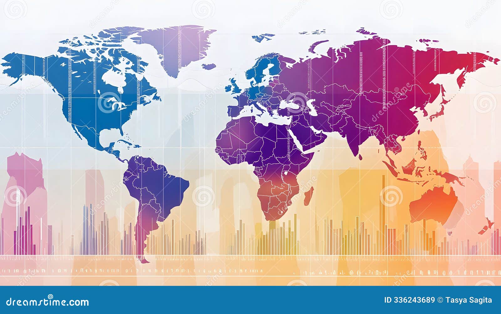 World Map with Color Gradient and Bar Graph Data Stock Illustration ...