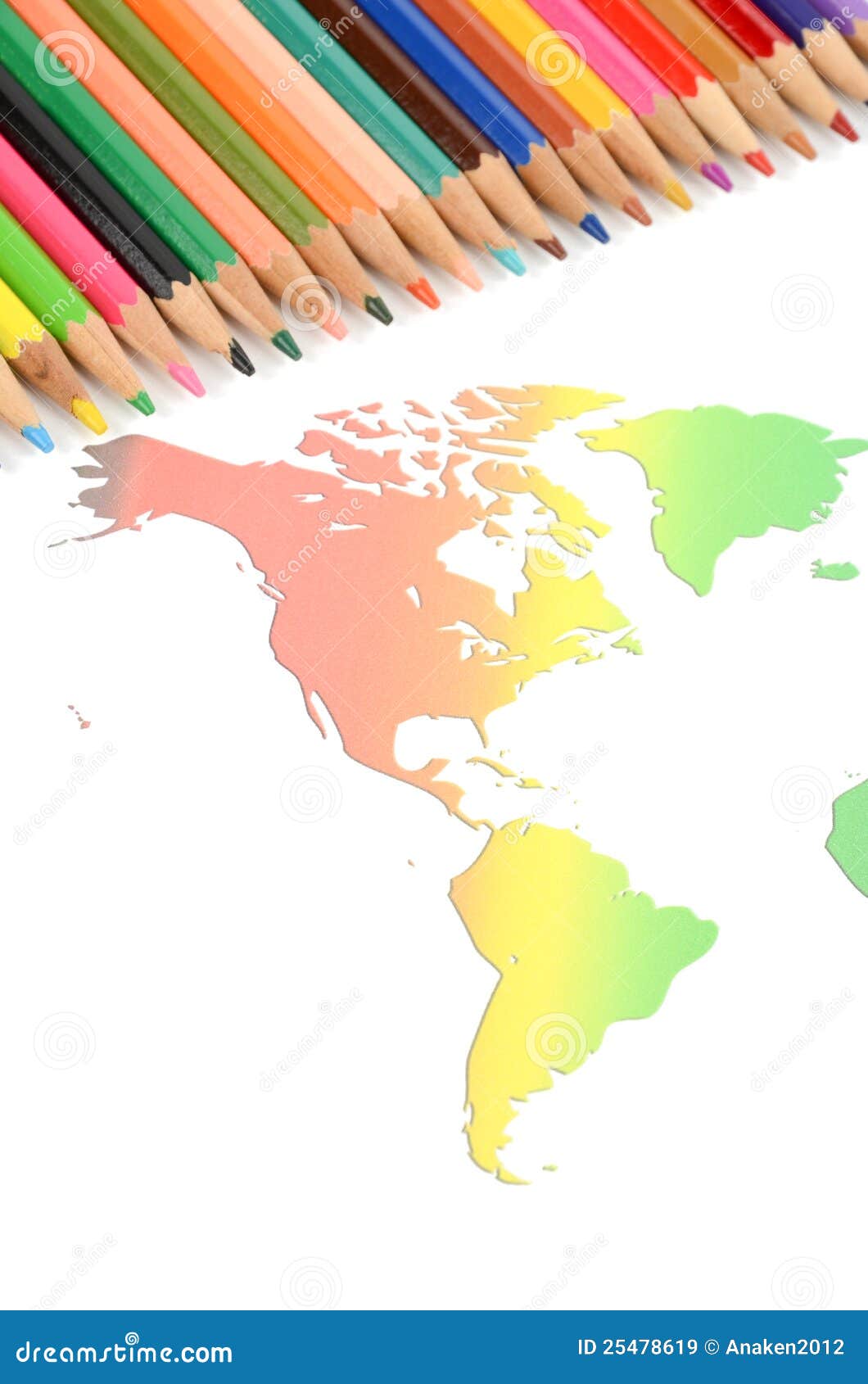 World map and color pencil stock image. Image of color - 25478619