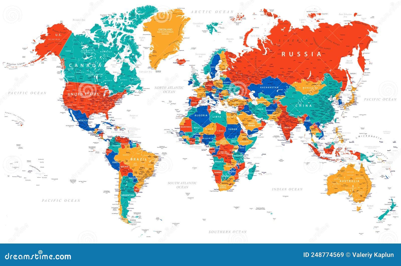 World Map - Color Political - Vector Detailed Illustration Stock Vector ...